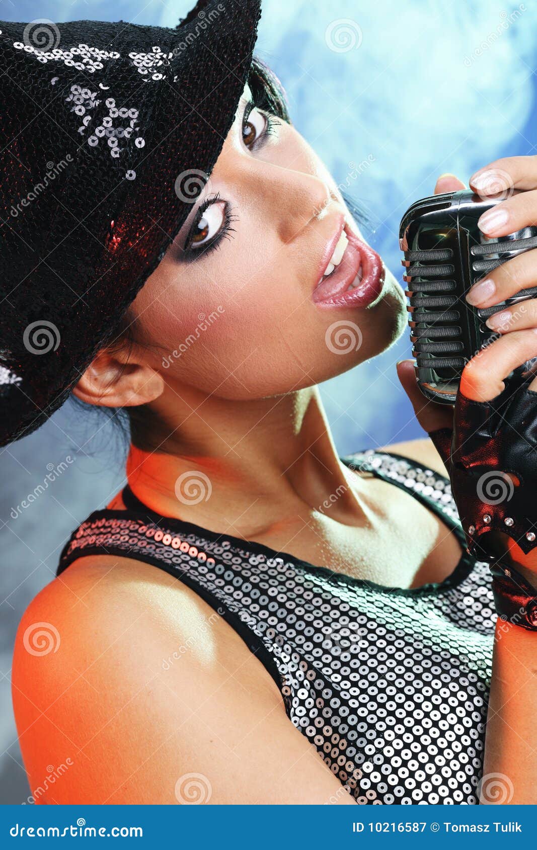 Beautiful Girl with Old Retro Microphone Stock Image - Image of ...