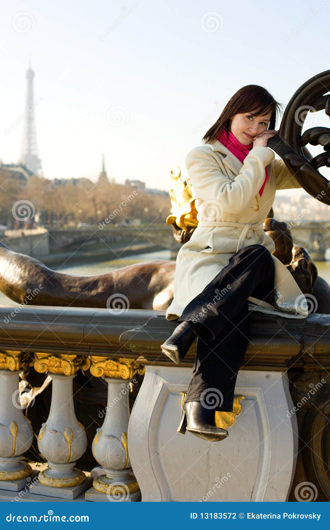 Beautiful girl in Paris stock photo. Image of bridge - 13183572