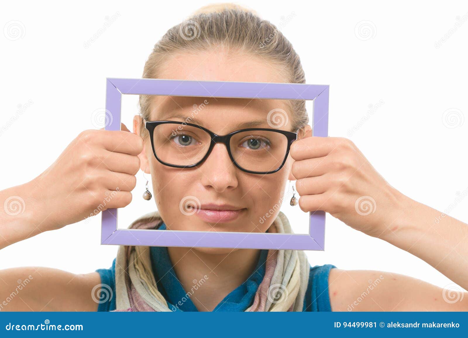 Beautiful Girl in a Picture Frame on a White Background. Stock Image ...