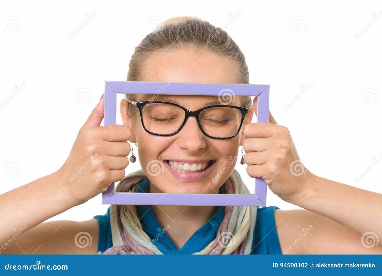 Beautiful Girl in a Picture Frame on a White Background. Stock Photo ...