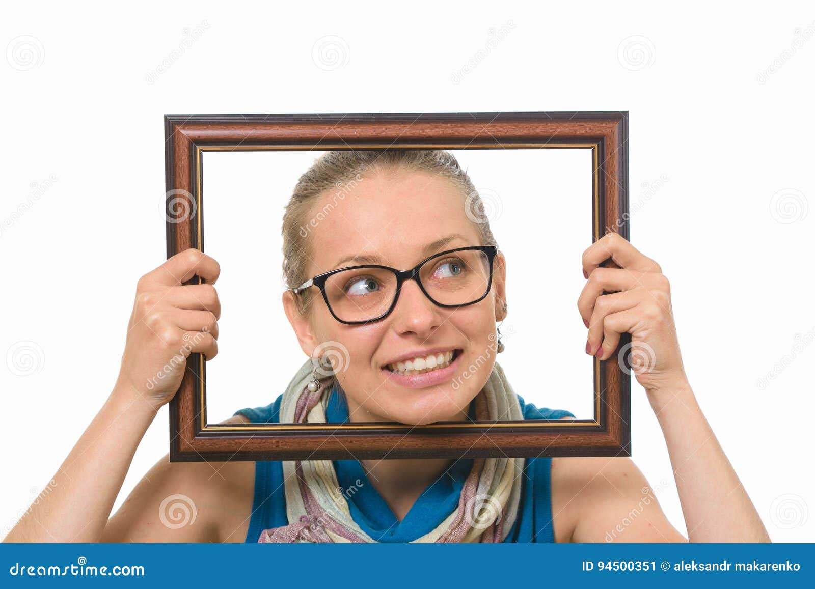 Beautiful Girl in a Picture Frame on a White Background. Stock Image ...