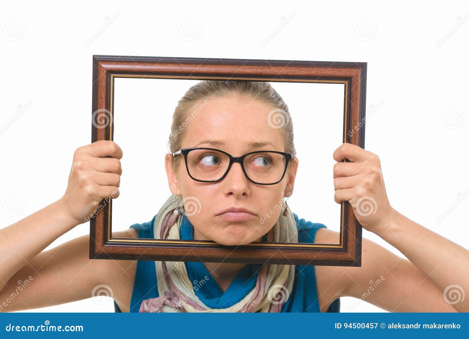 Beautiful Girl in a Picture Frame on a White Background. Stock Image ...