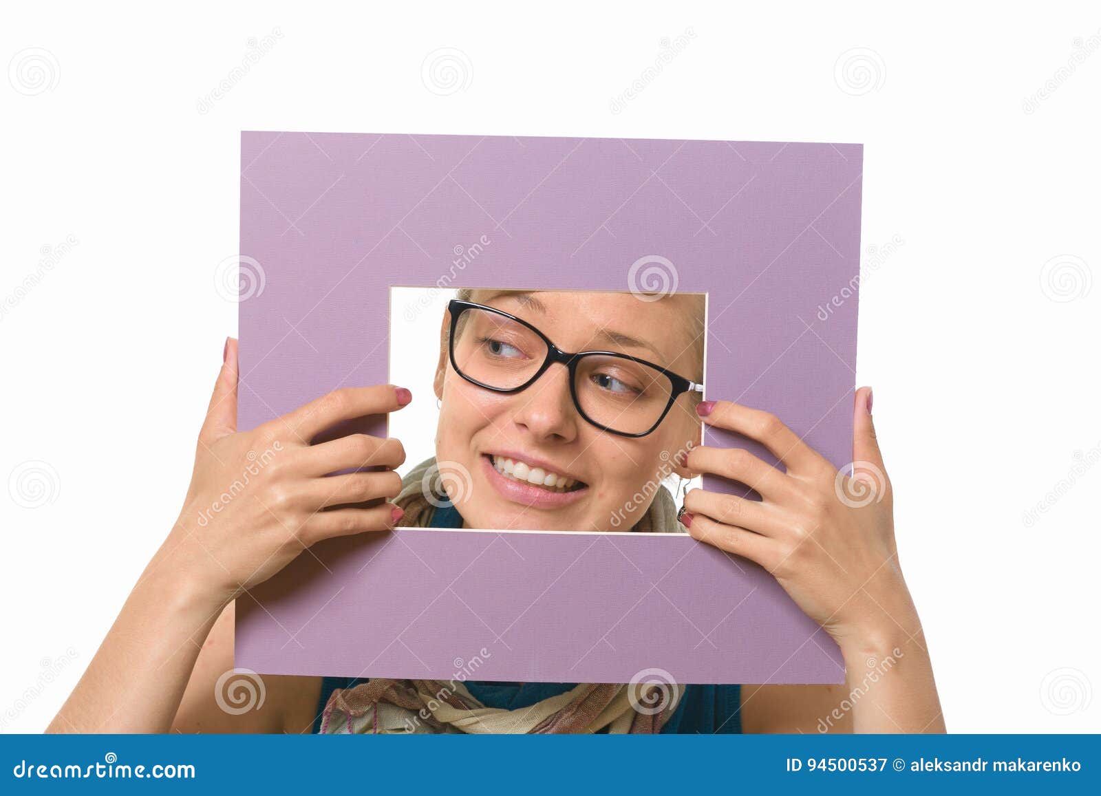 Beautiful Girl in a Picture Frame on a White Background. Stock Image ...