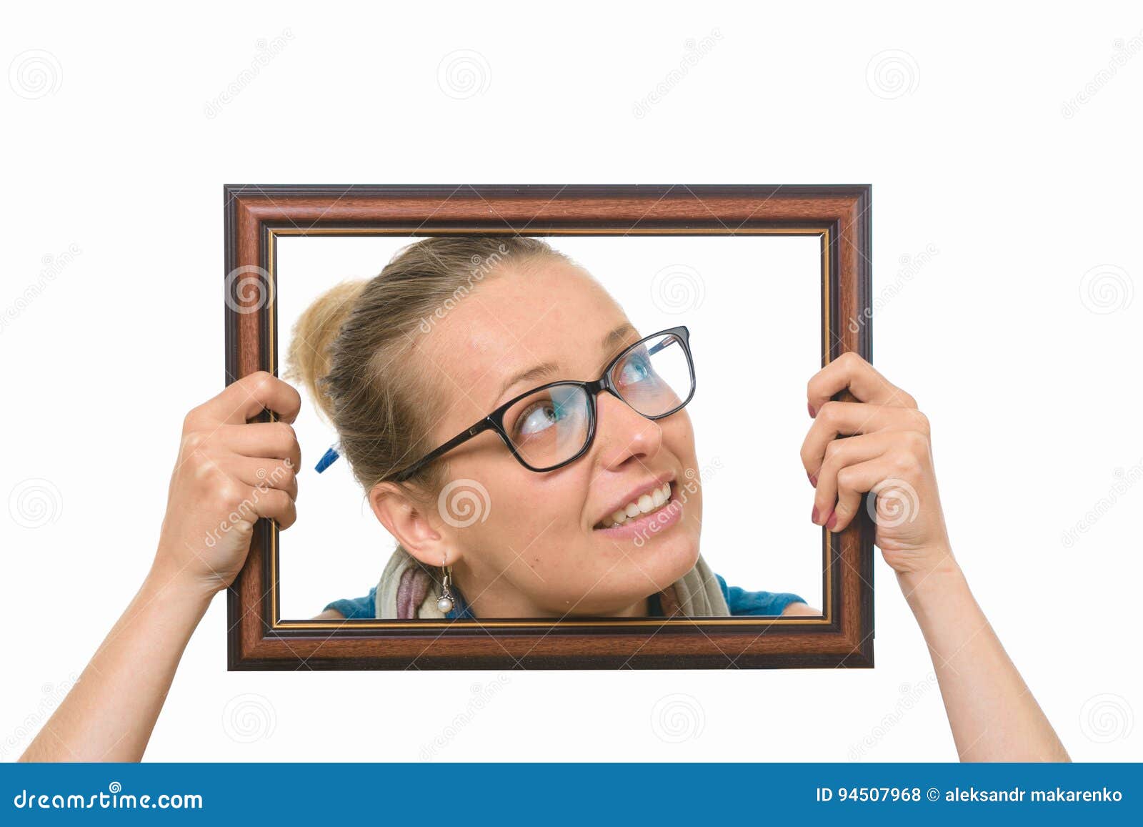 Beautiful Girl in a Picture Frame on a White Background. Stock Photo ...