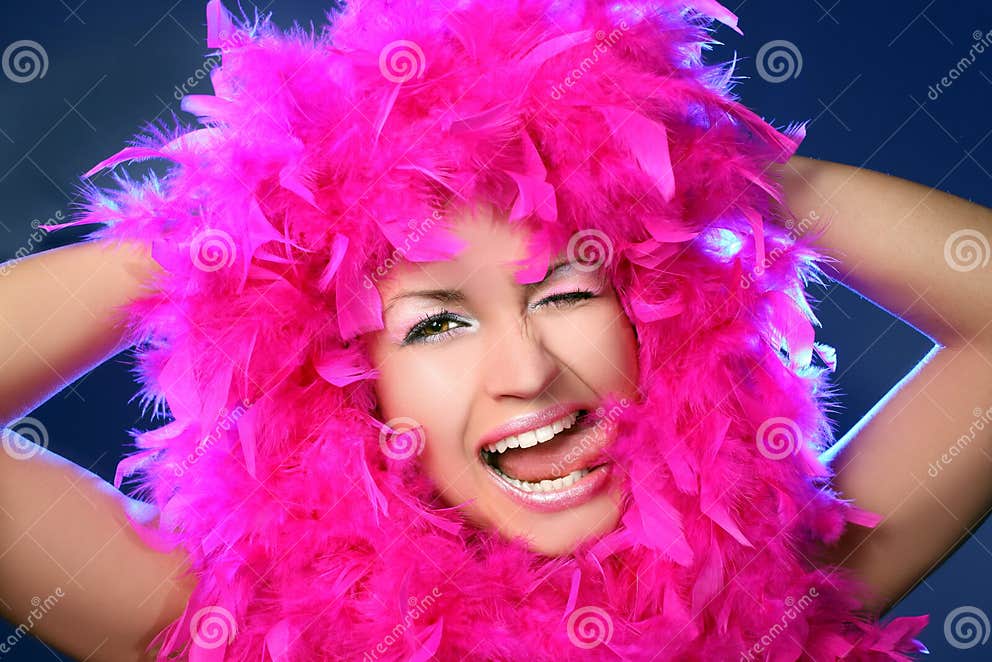 Beautiful Girl In Pink Feathers Stock Image Image Of Beautiful