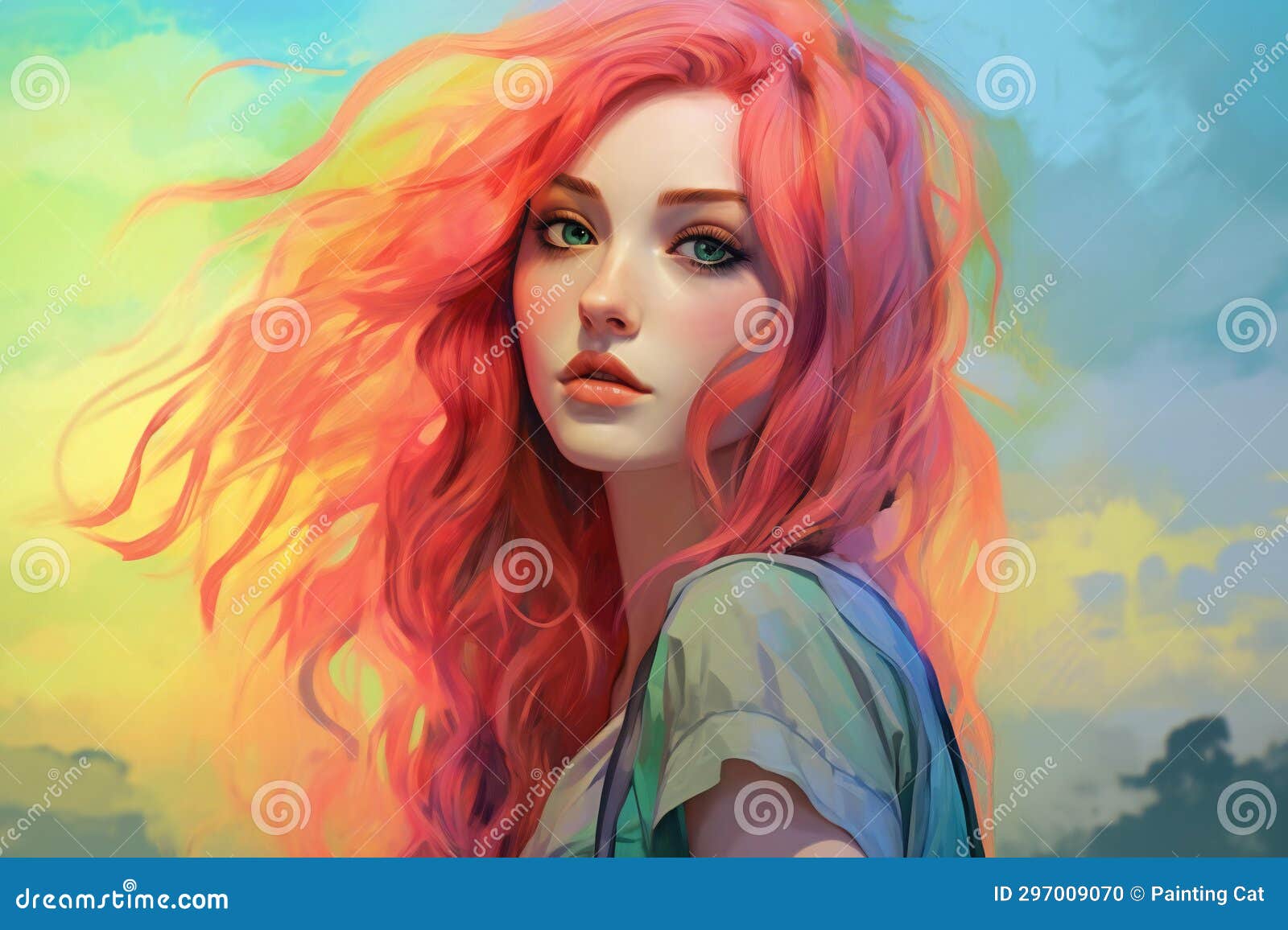 Beautiful Girl With Pink Hair Portrait Of A Beautiful Woman With Red