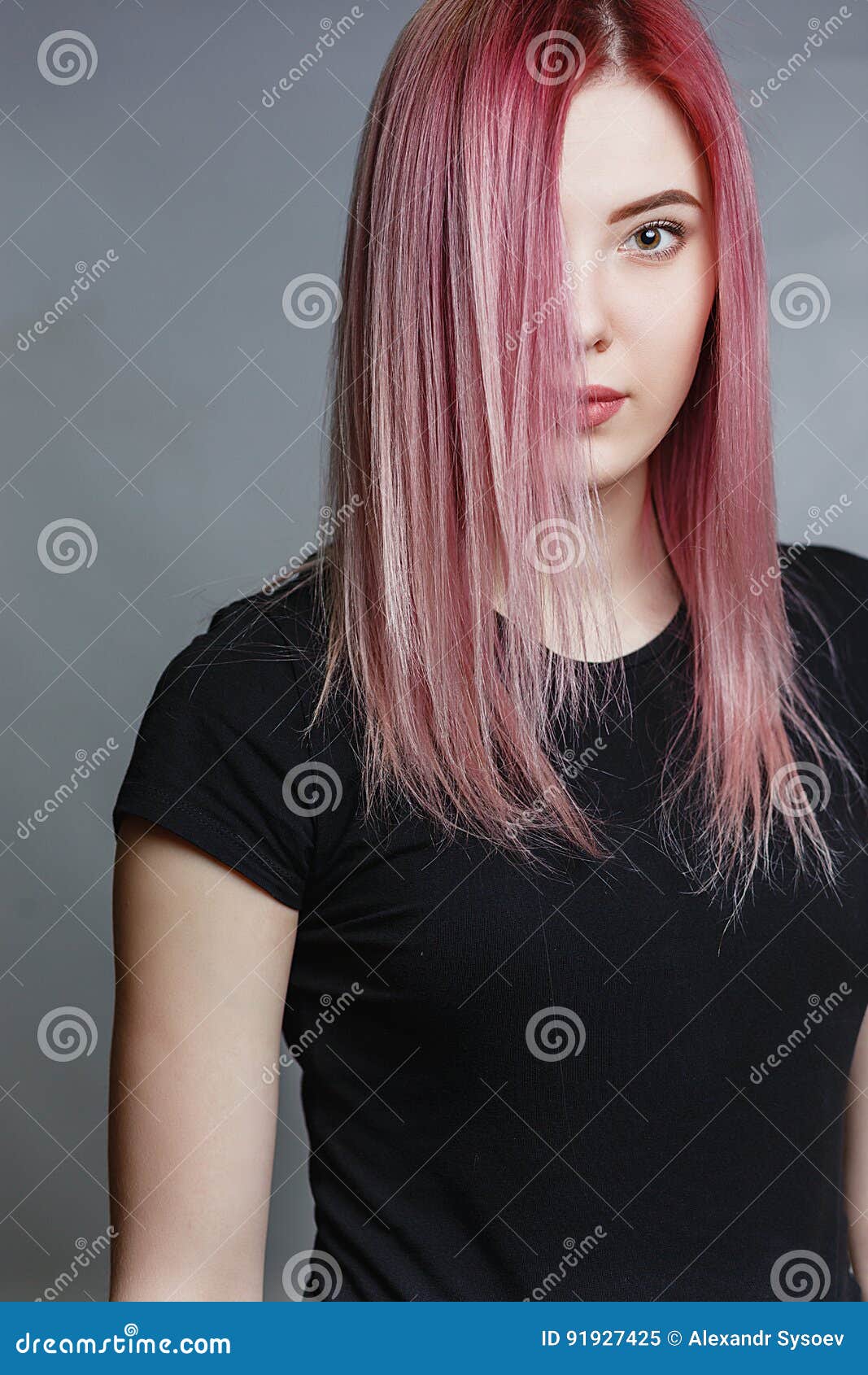 Beautiful Girl With Pink Hair Stock Image Image Of Feminine Concept