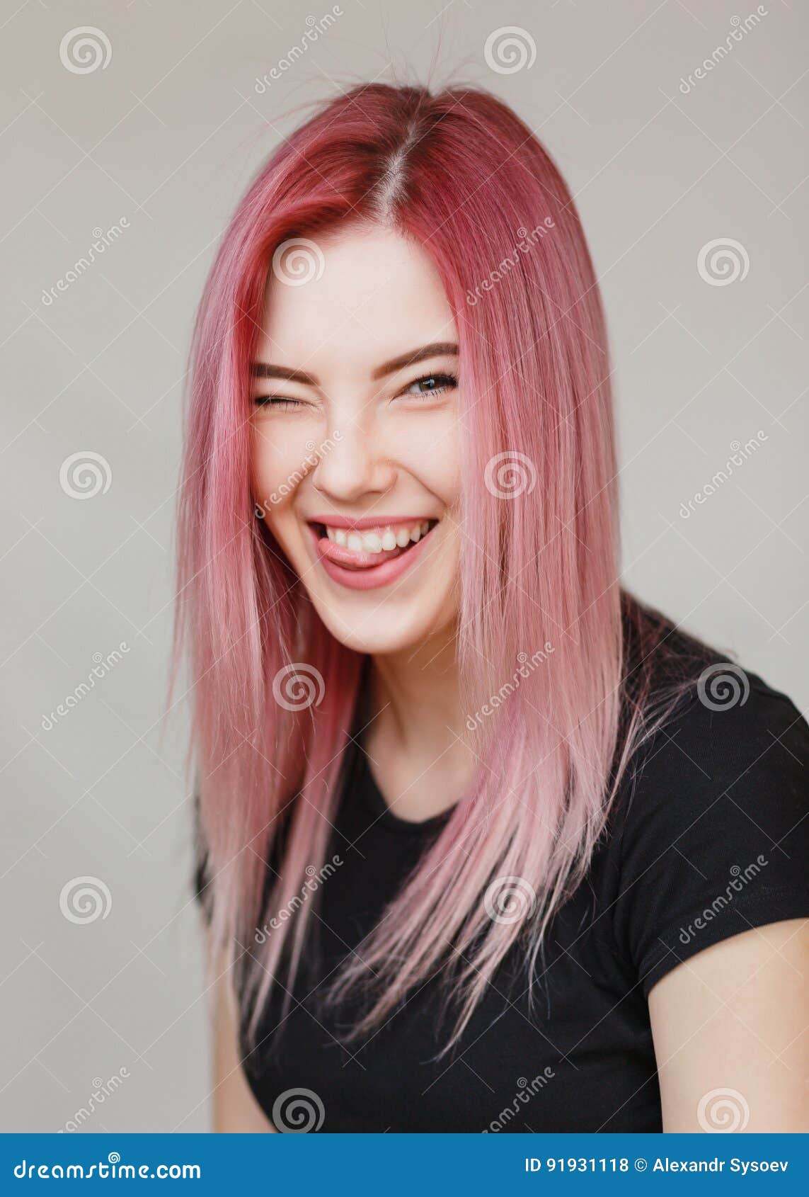 Beautiful Girl with Pink Hair Stock Photo - Image of face, pink: 91931118