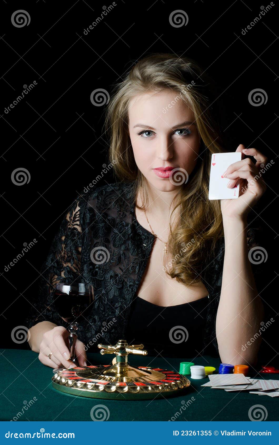 The Beautiful Girl with Playing Card Stock Image - Image of black ...