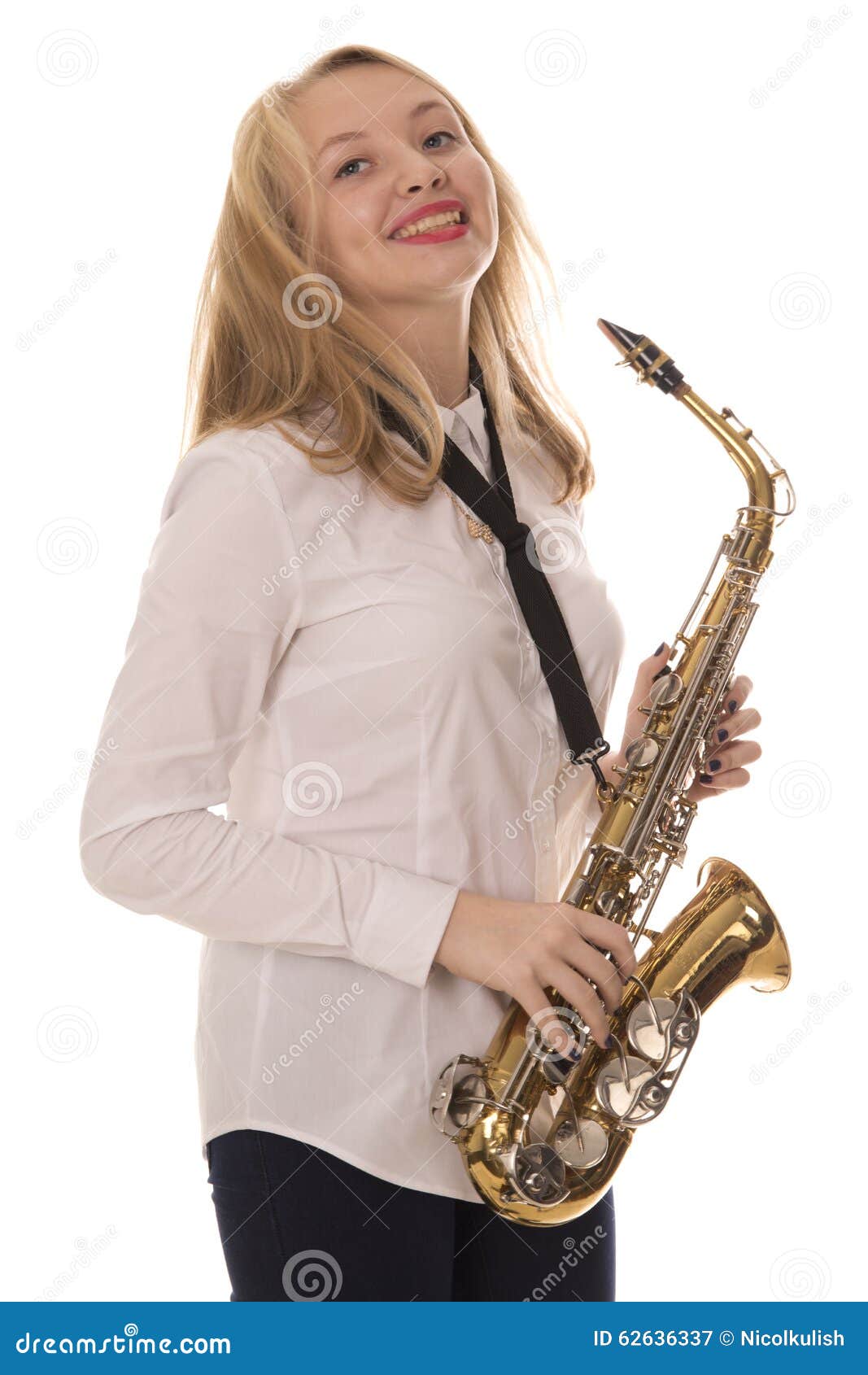 Beautiful Girl Playing the Saxophone Stock Image - Image of musician ...