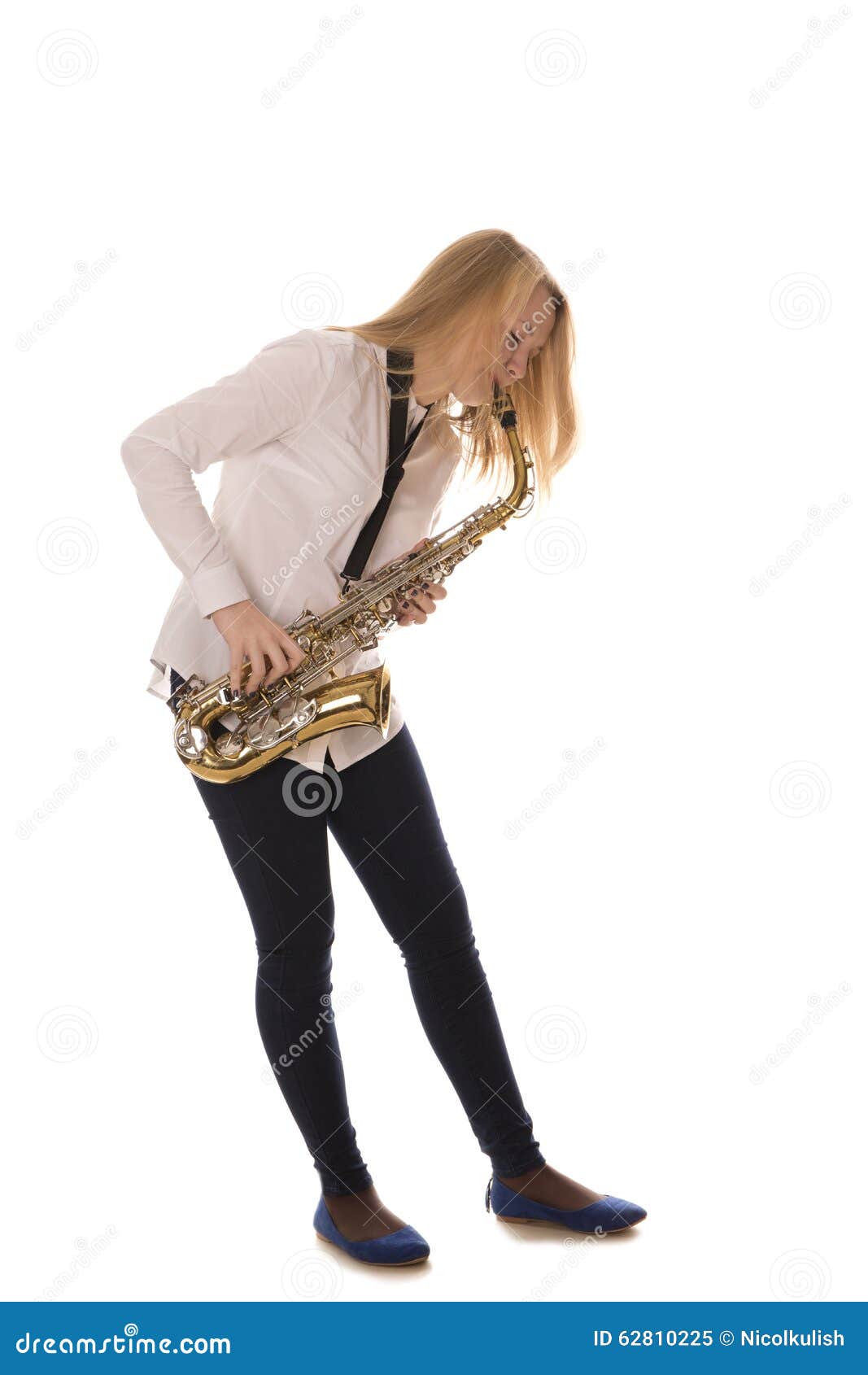 Beautiful Girl Playing the Saxophone Stock Image - Image of performance ...