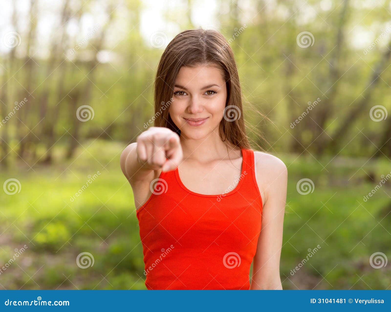 Beautiful Girl Pointing the Finger Forward Stock Image - Image of ...
