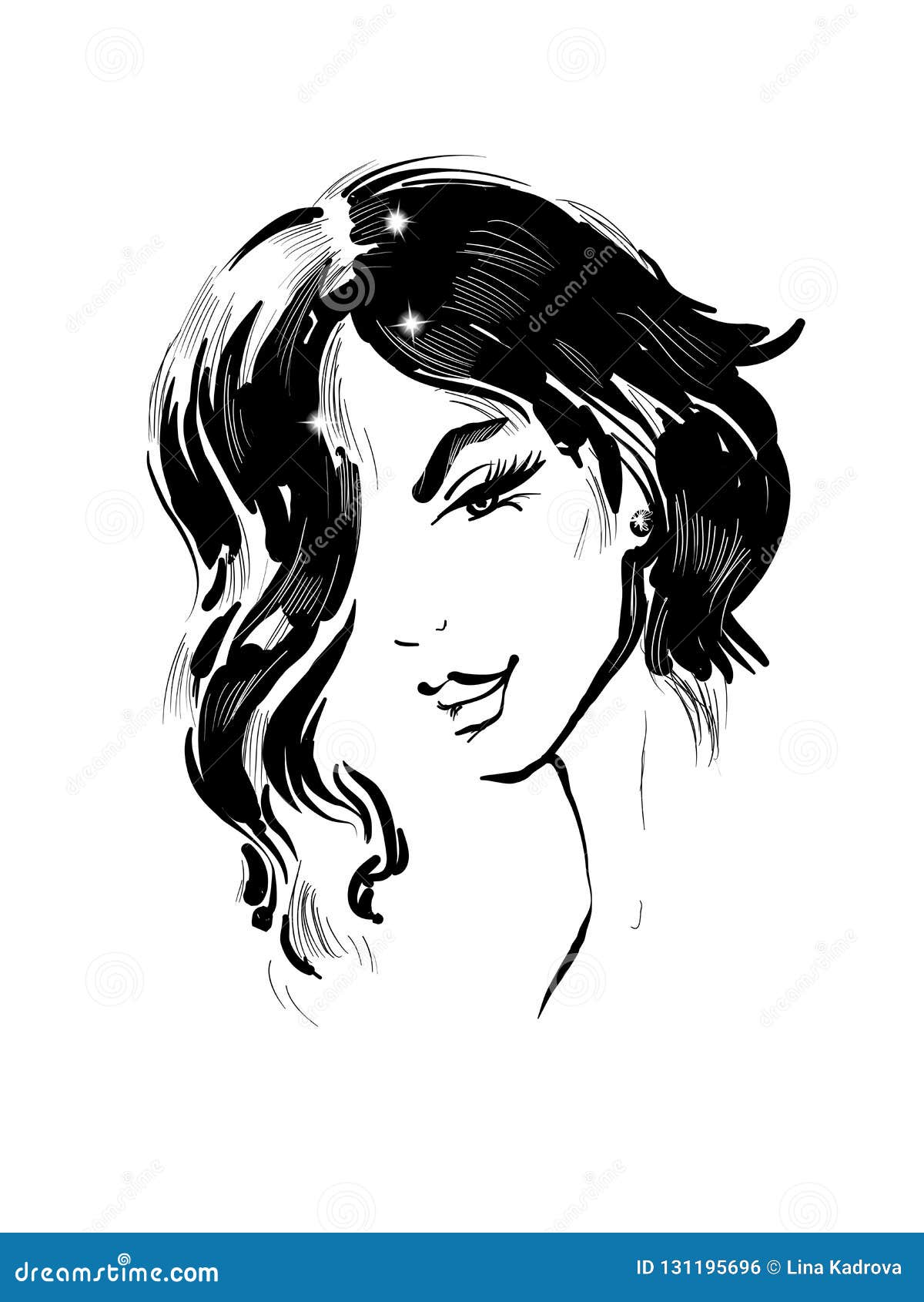 Beautiful Girl Portrait Bob Hairstyle Vector Black And White Fashion