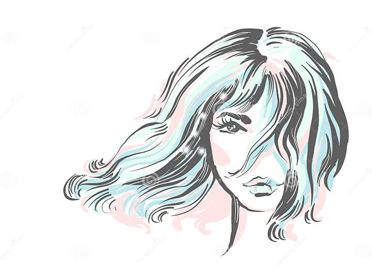 Beautiful Girl Portrait Bob Hairstyle Vector Stock Vector