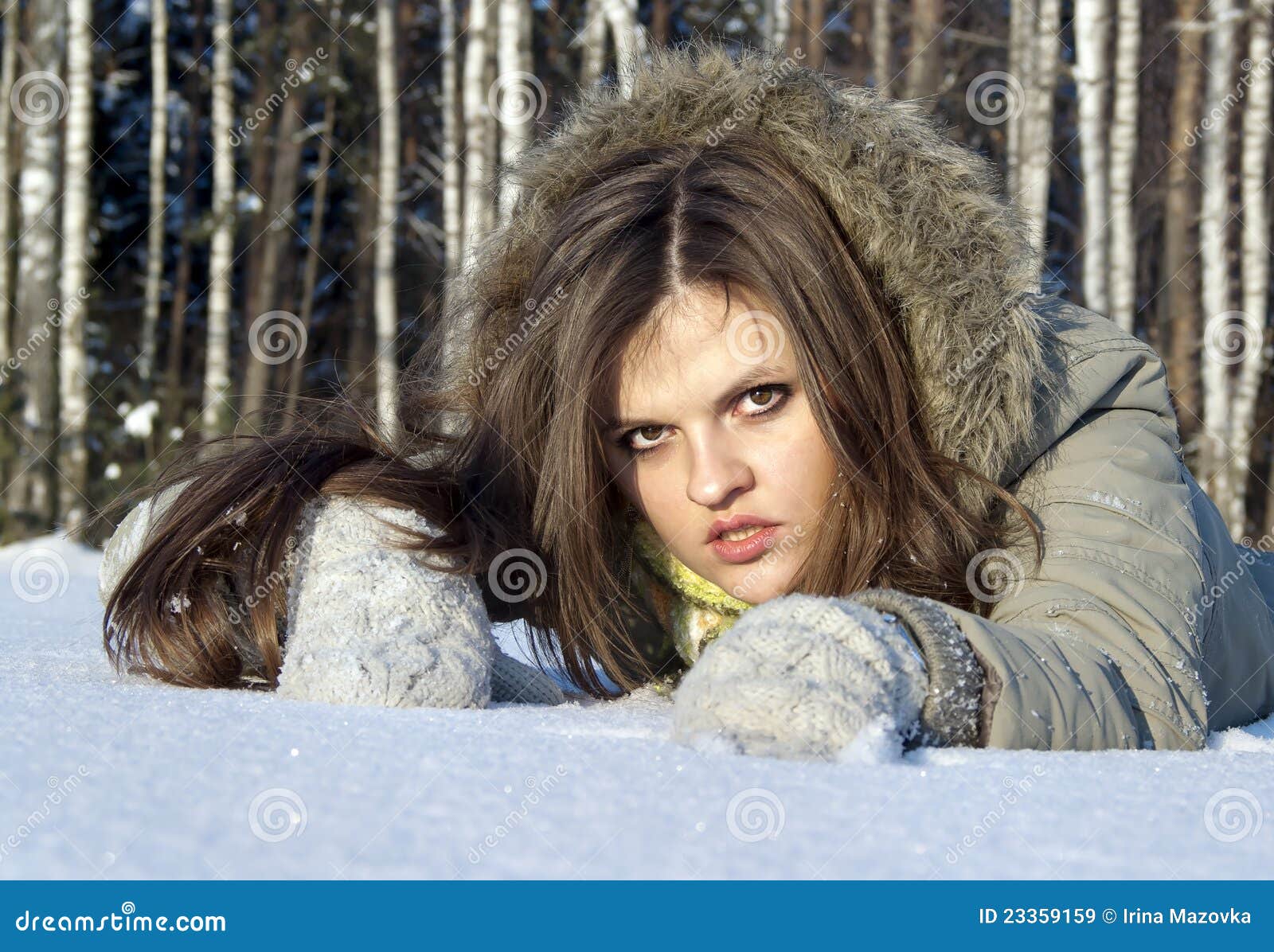 The Beautiful Girl Poses on the Snow Stock Image - Image of cool, girls ...