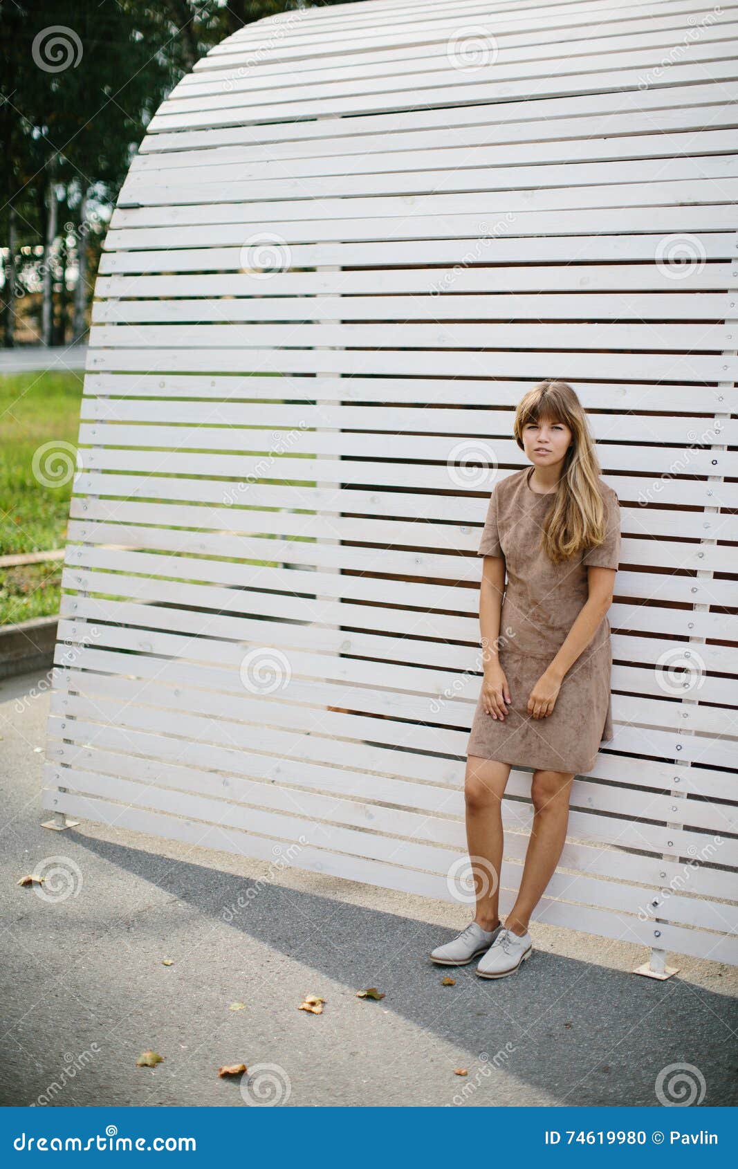 Beautiful Girl Posing Against the Wall Stock Photo - Image of long ...