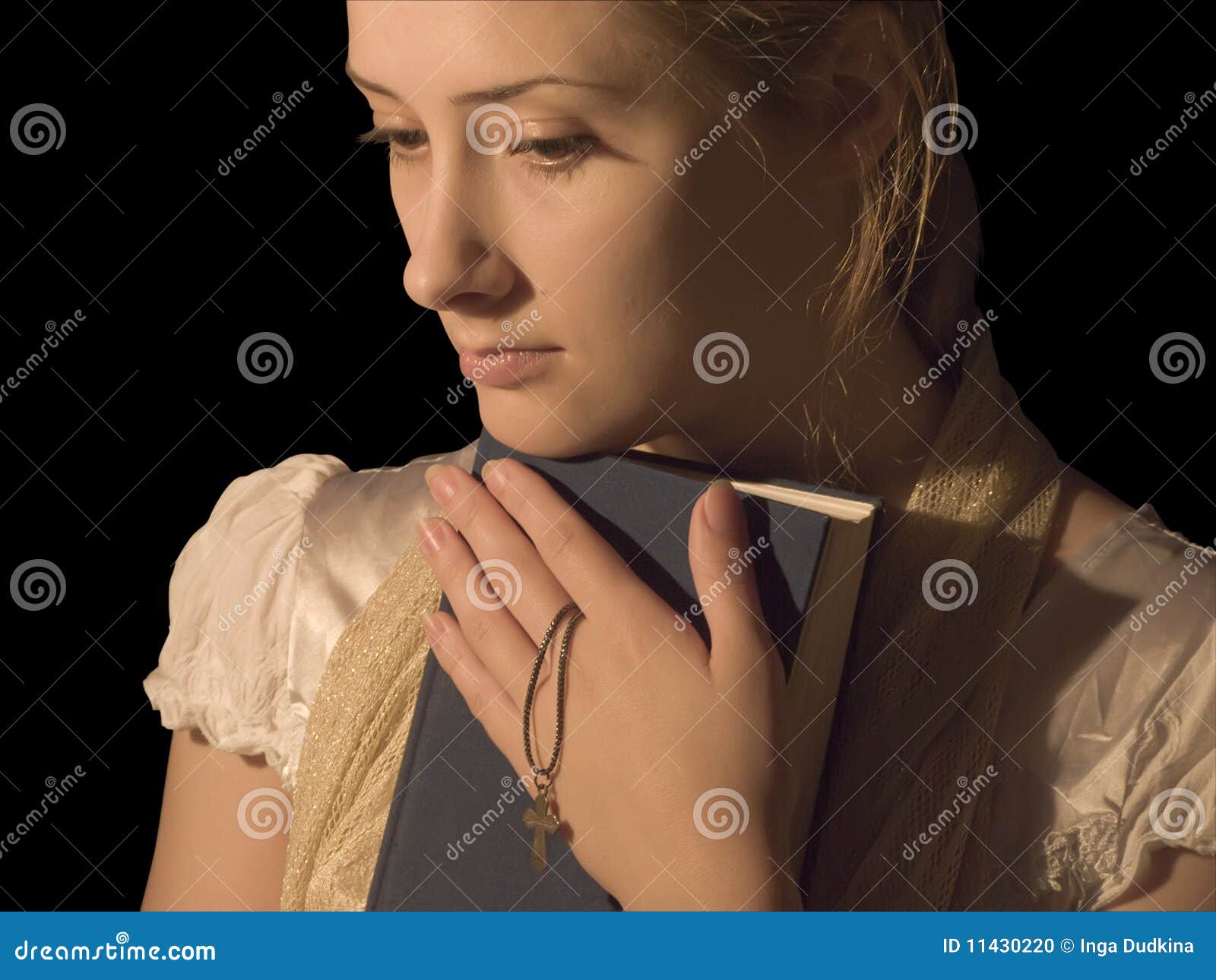 Beautiful girl praying stock photo. Image of book, black - 11430220