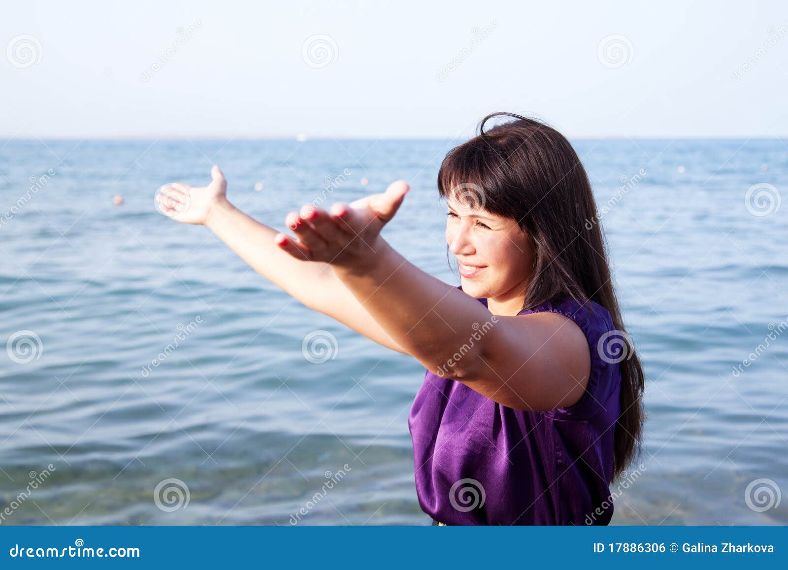 Beautiful Girl Pulls Her Hands with Delight Stock Photo - Image of ...