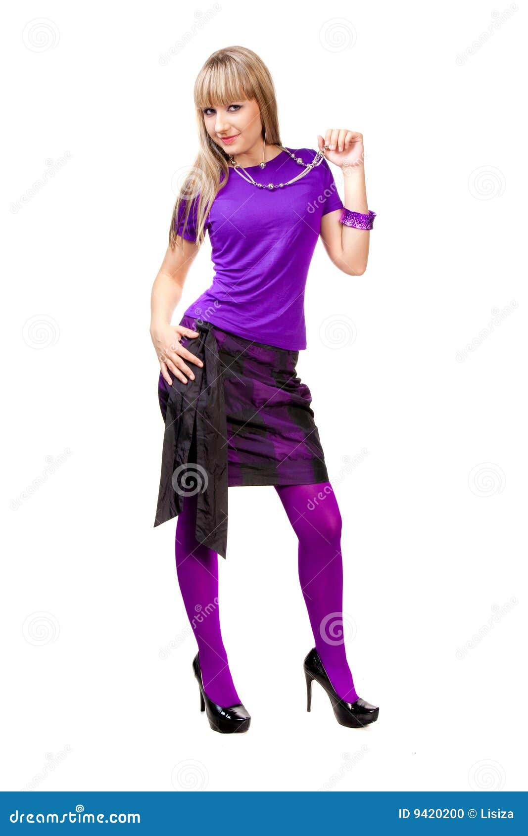 Beautiful Girl in Purple Clothes Stock Photo - Image of expression ...