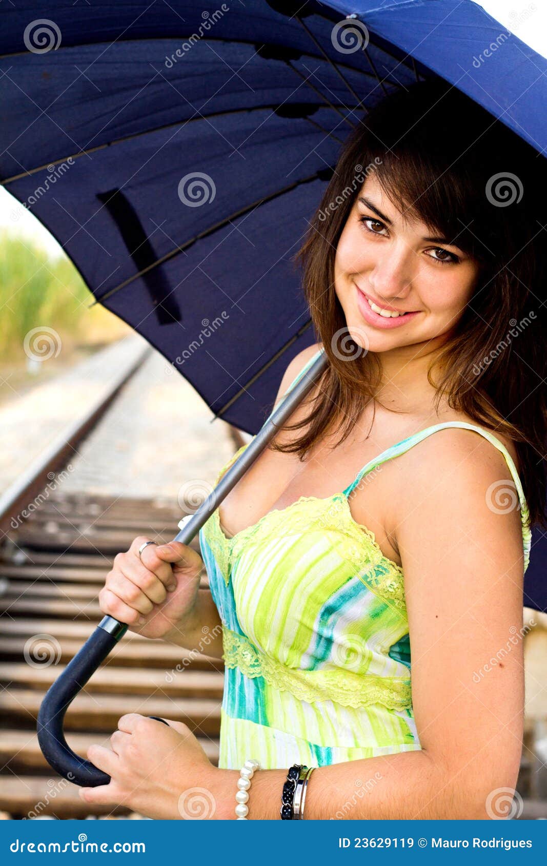 Beautiful Girl on a Railway Stock Image - Image of dress, rails: 23629119