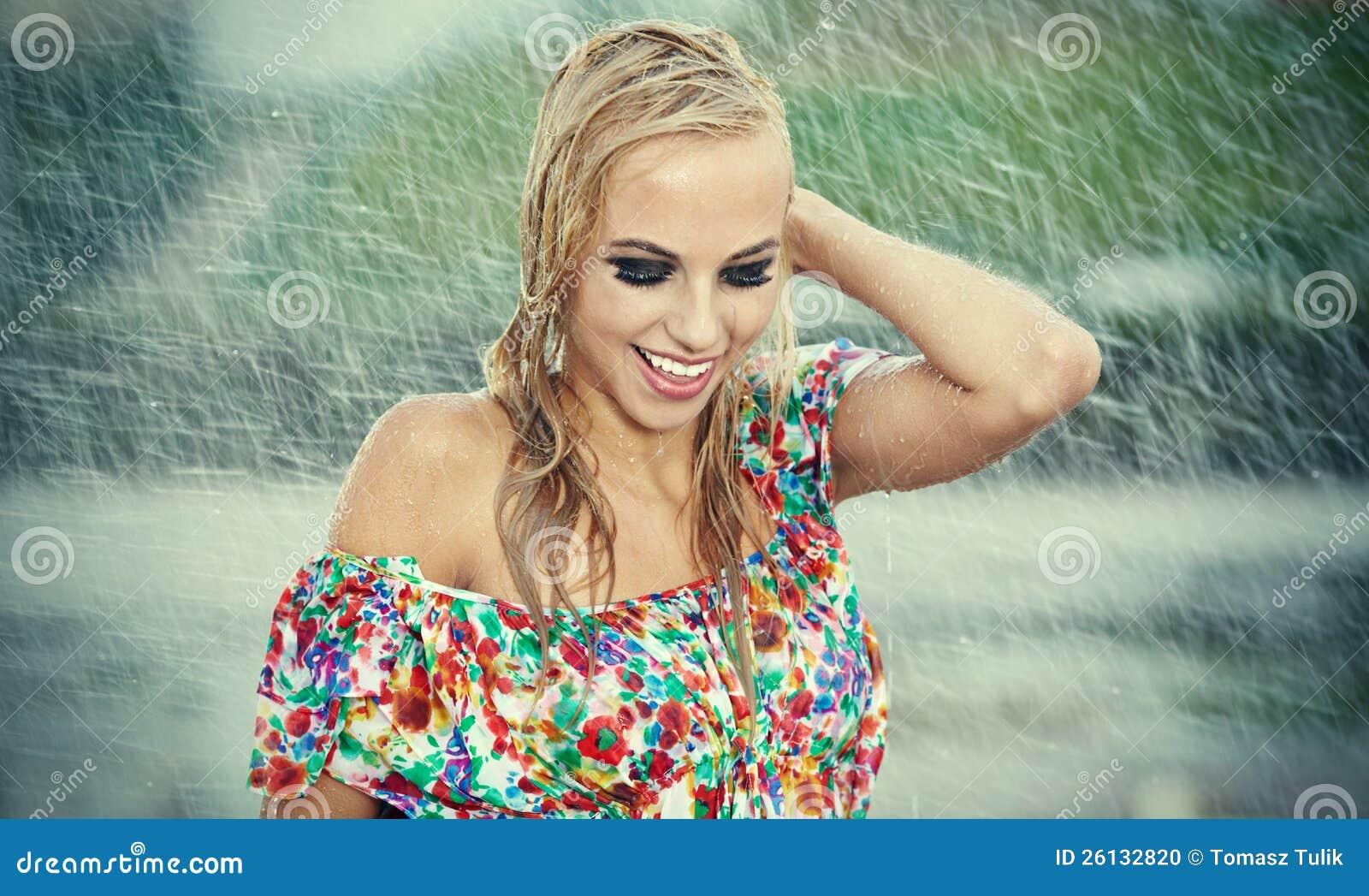 Beautiful girl in rain. stock photo. Image of beautiful - 26132820