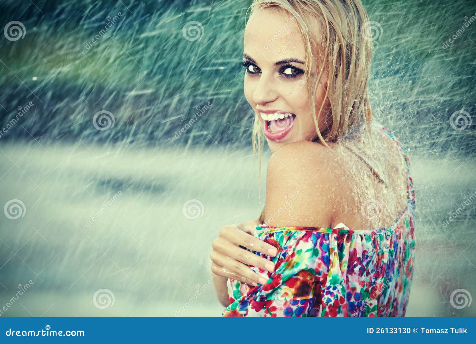 Beautiful girl in rain. stock photo. Image of body, caucasian - 26133130