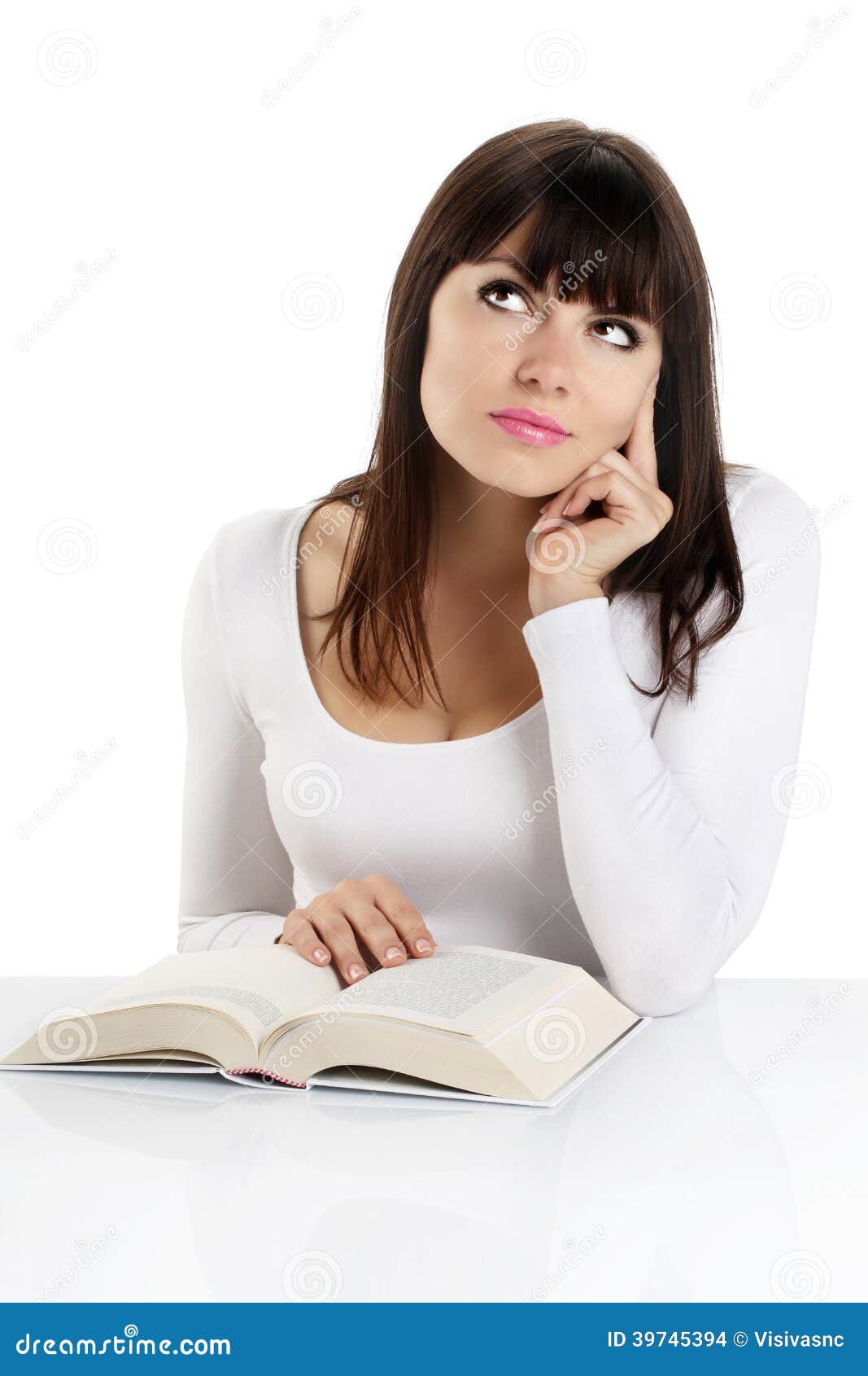 Beautiful Girl Reading a Book on White Stock Photo - Image of hands ...