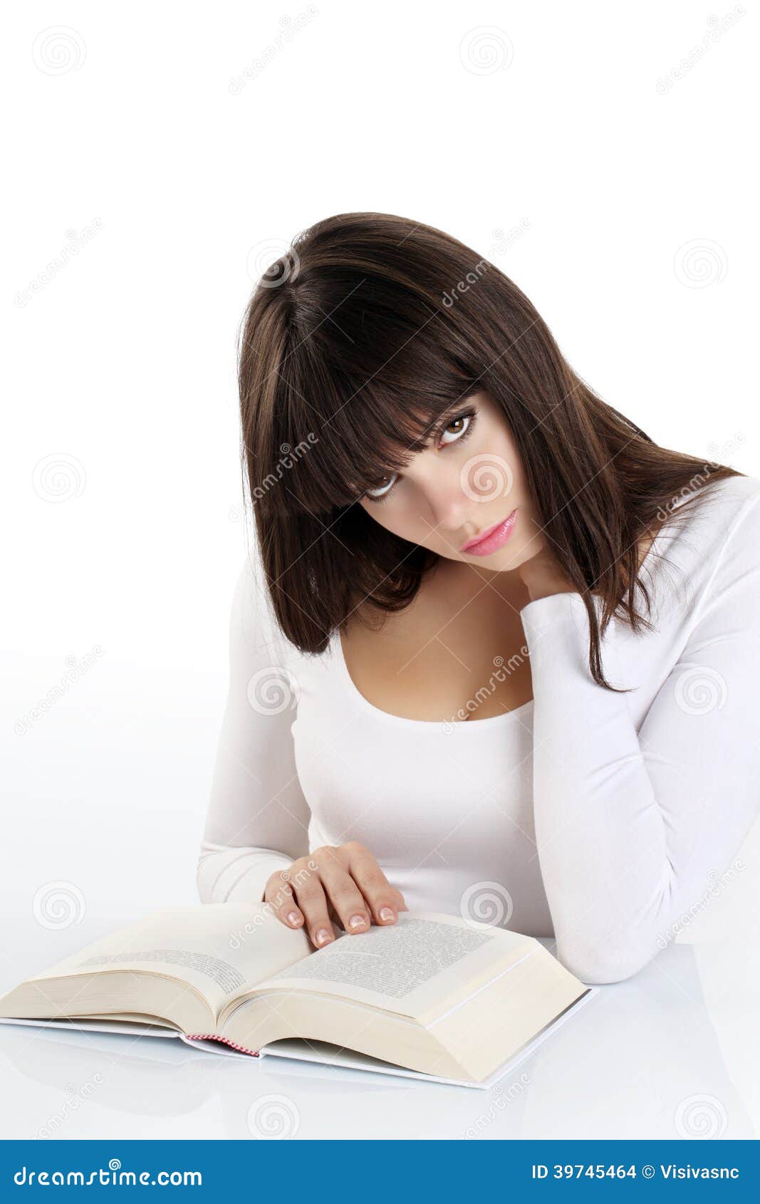 Beautiful Girl Reading a Book on White Stock Photo - Image of hands ...