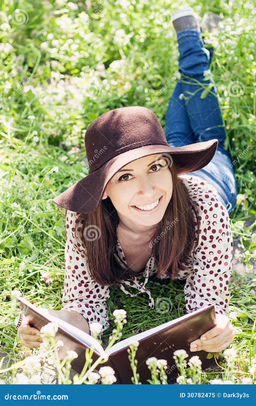 Beautiful Girl Reading in the Grass Stock Image - Image of green, youth ...