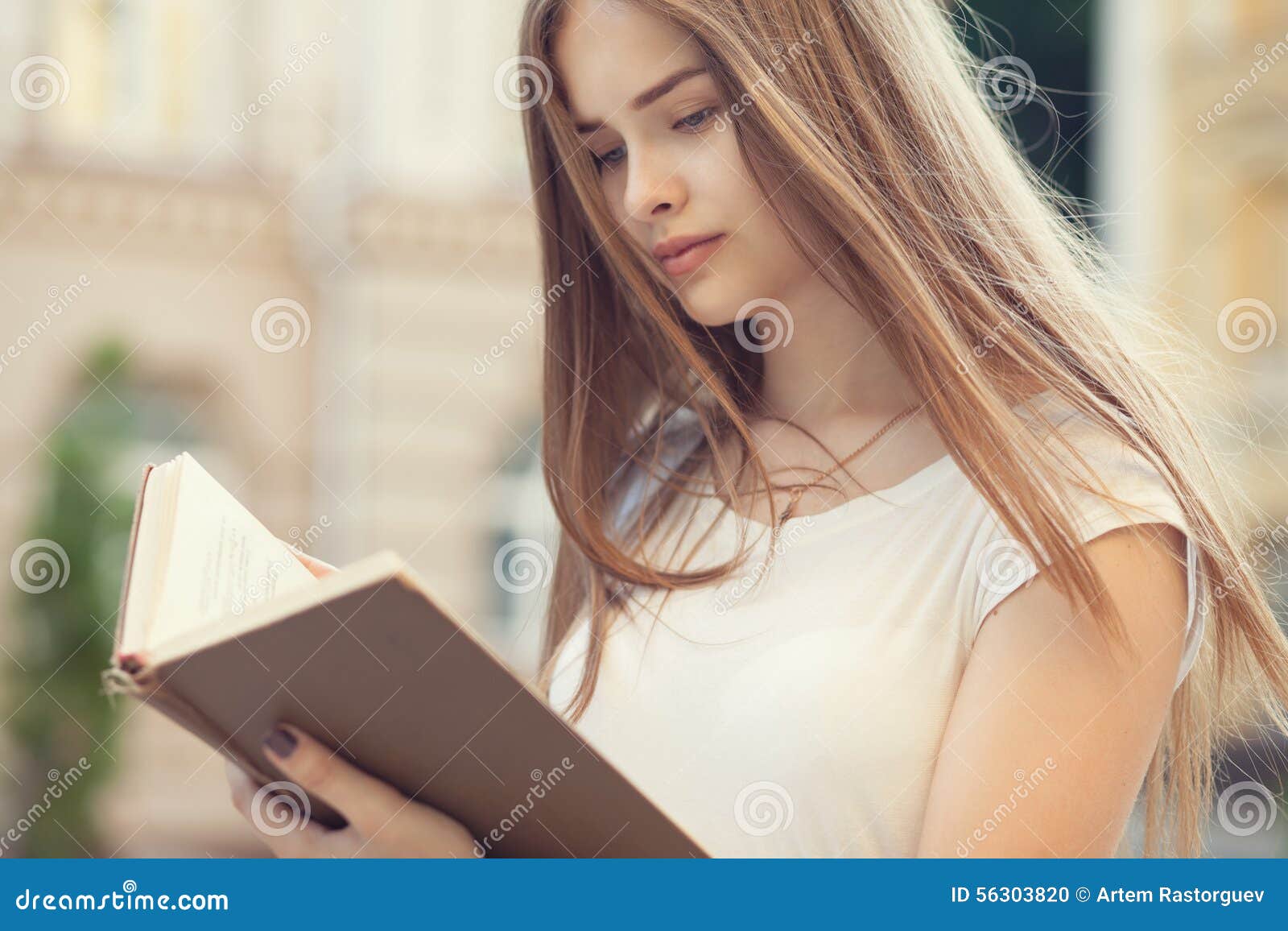 Beautiful Girl Reading Outdoors Stock Photo - Image of outside, leisure ...