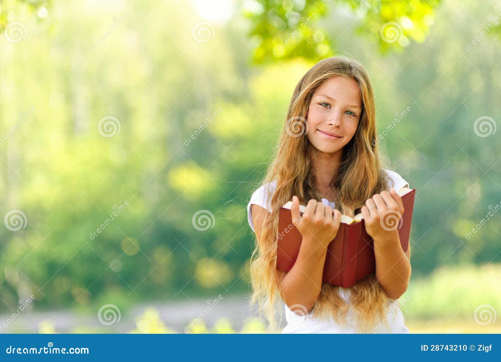 Beautiful Girl Reads Red Book Stock Photo - Image of child, lifestyles ...