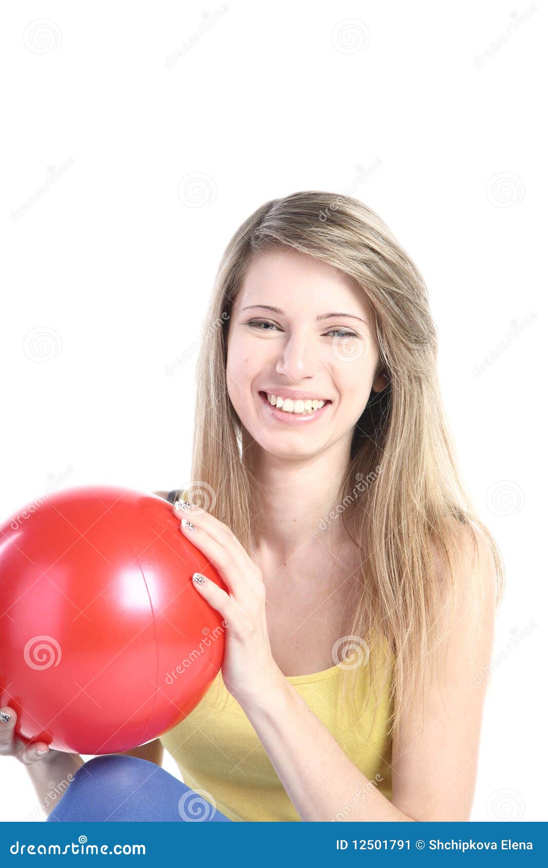 Beautiful Girl, with Red Ball Stock Image - Image of mood, caucasian ...