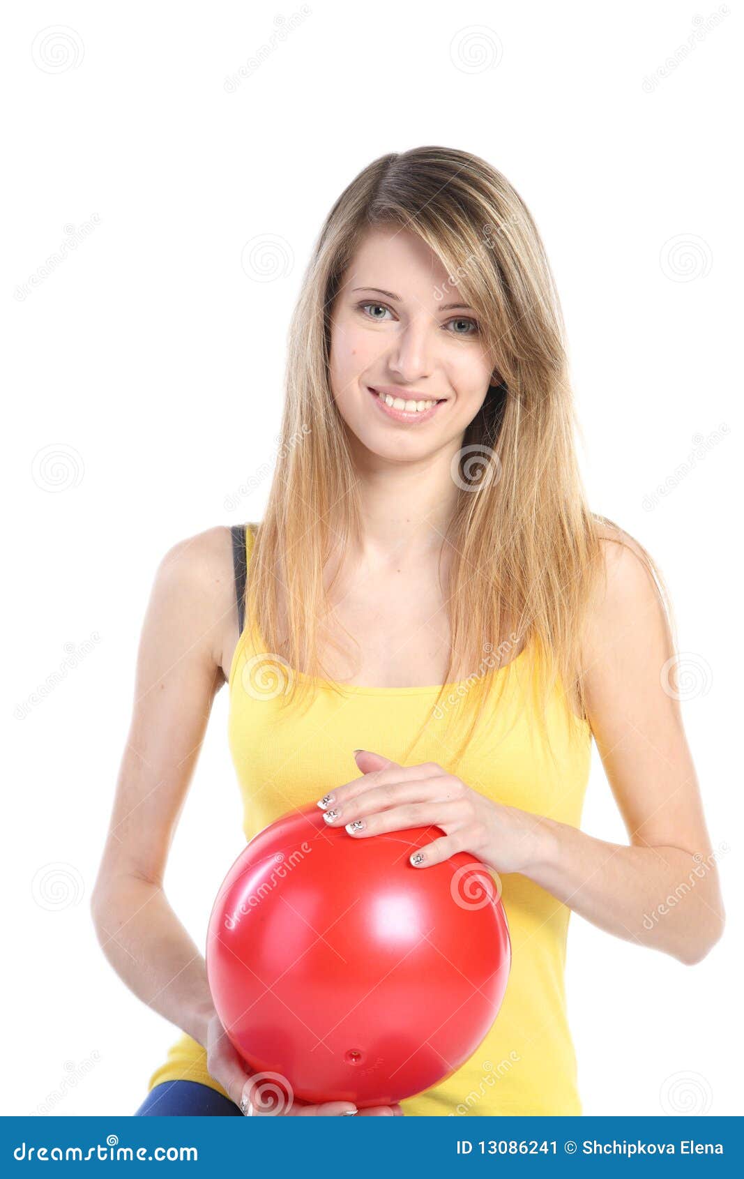 Beautiful Girl with Red Ball. Stock Image - Image of adults, hair: 13086241