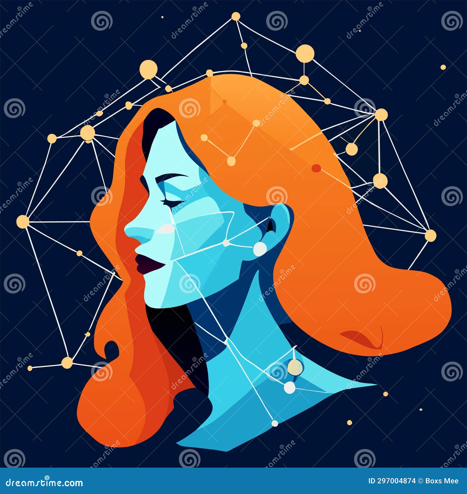 Beautiful Girl With Red Hair Vector Illustration In A Flat Style Stock