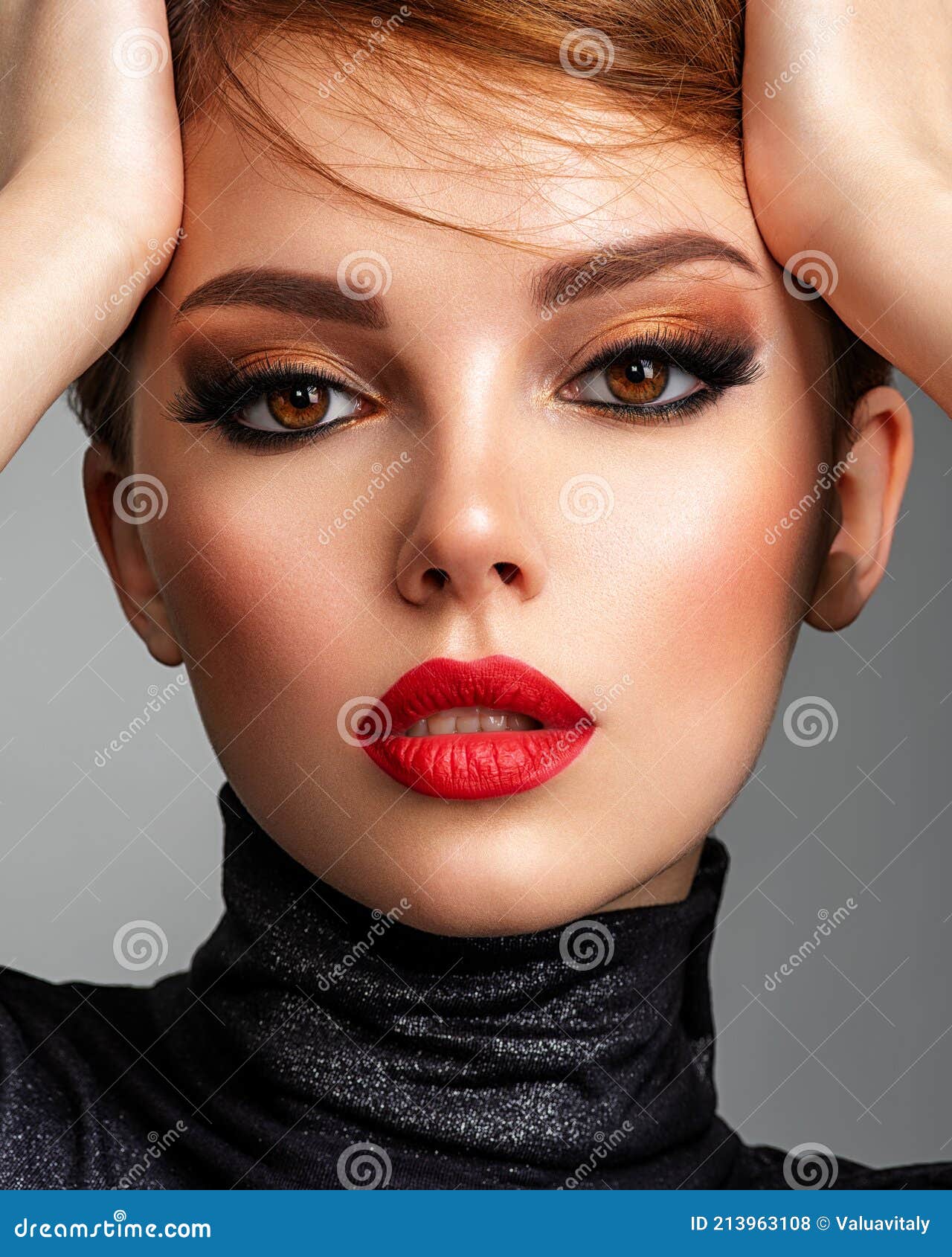 Beautiful Girl With Red Lips And Short Hair Pretty Face Of An Young