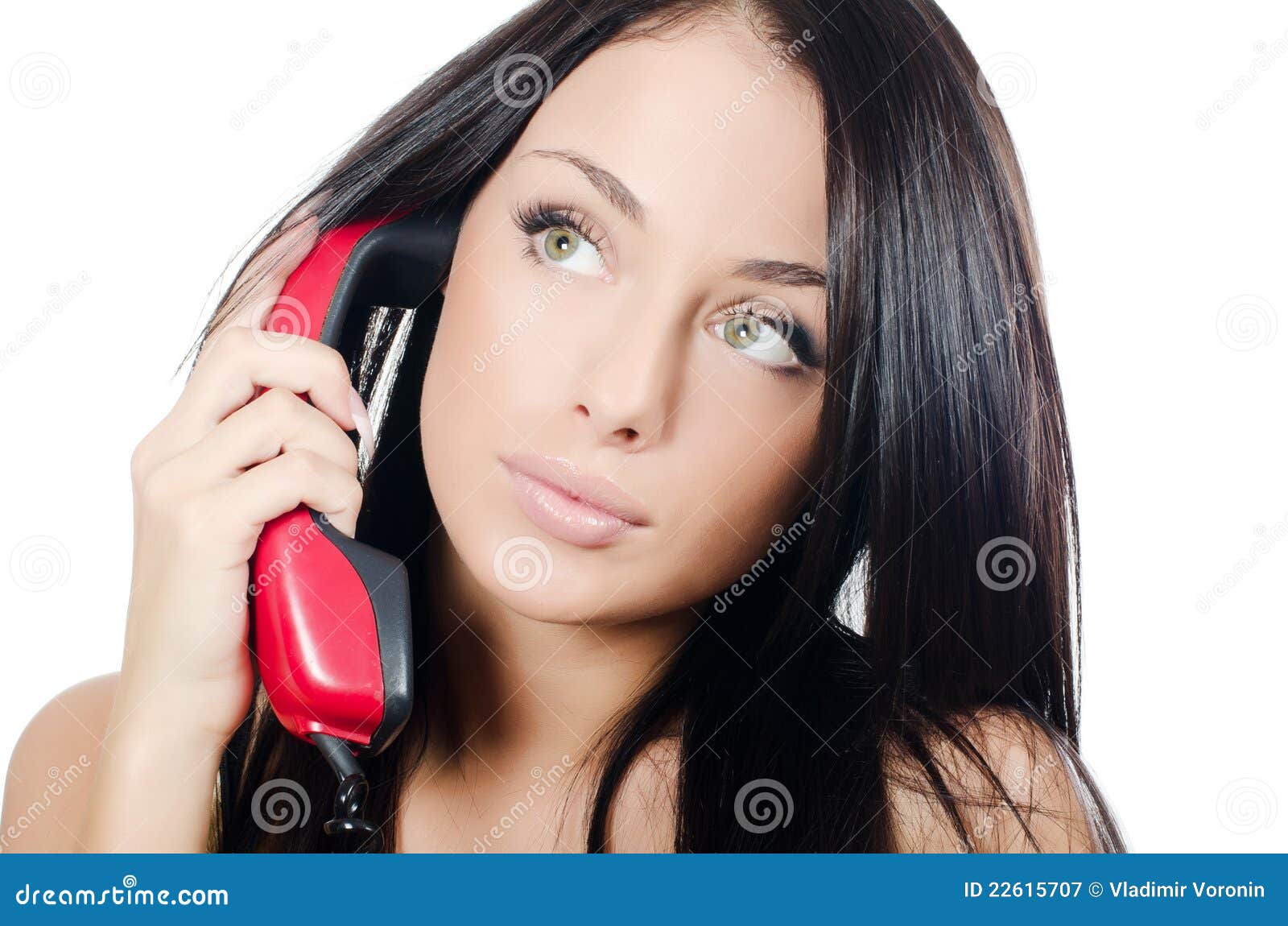 The Beautiful Girl with Red Phone Stock Image - Image of adult, female ...