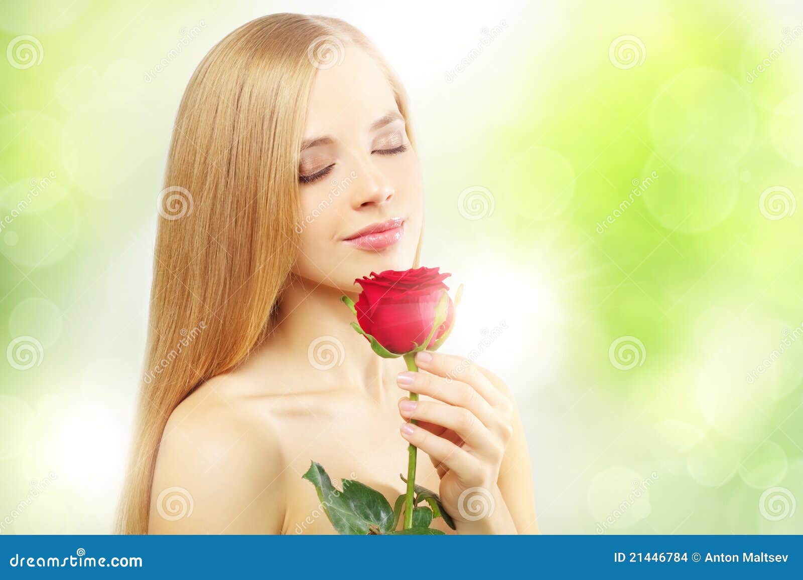 Beautiful Girl with Red Rose Stock Photo - Image of closeup, bright ...