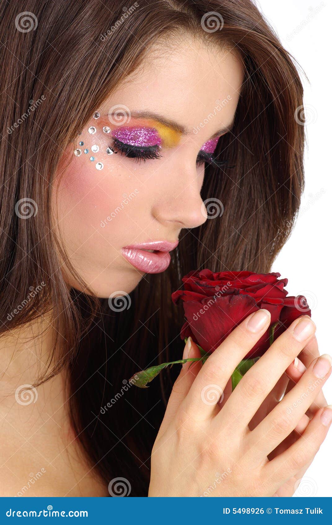 Beautiful Girl with Red Rose Stock Photo - Image of floral, lips: 5498926