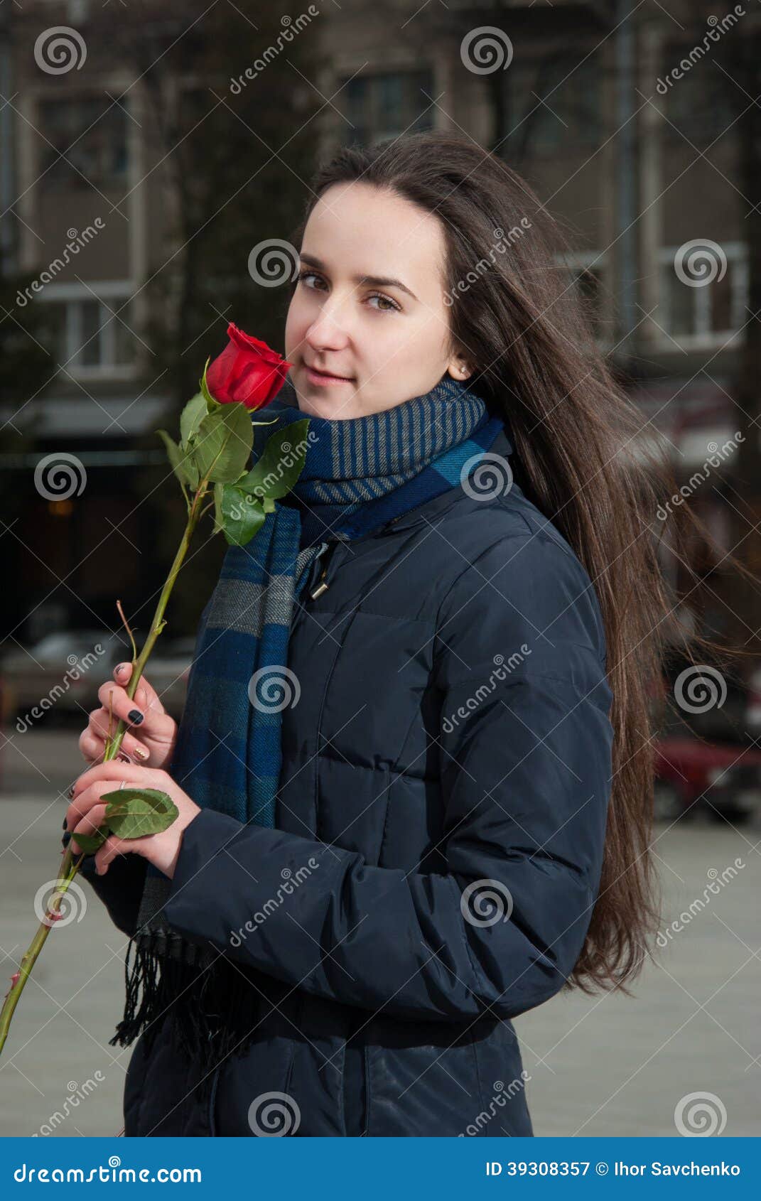 Beautiful Girl and Red Rose Stock Image - Image of jacket, emotional ...