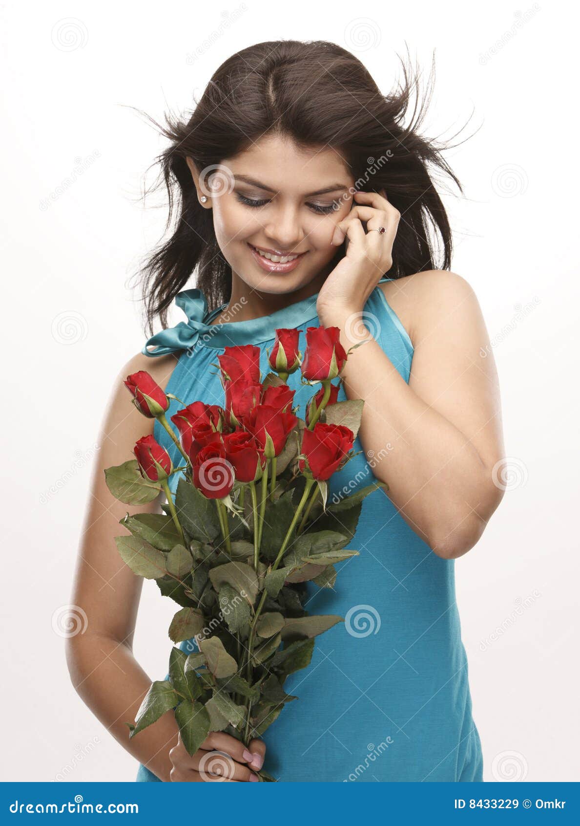 Beautiful Girl with Red Roses Stock Image - Image of eyes, face: 8433229