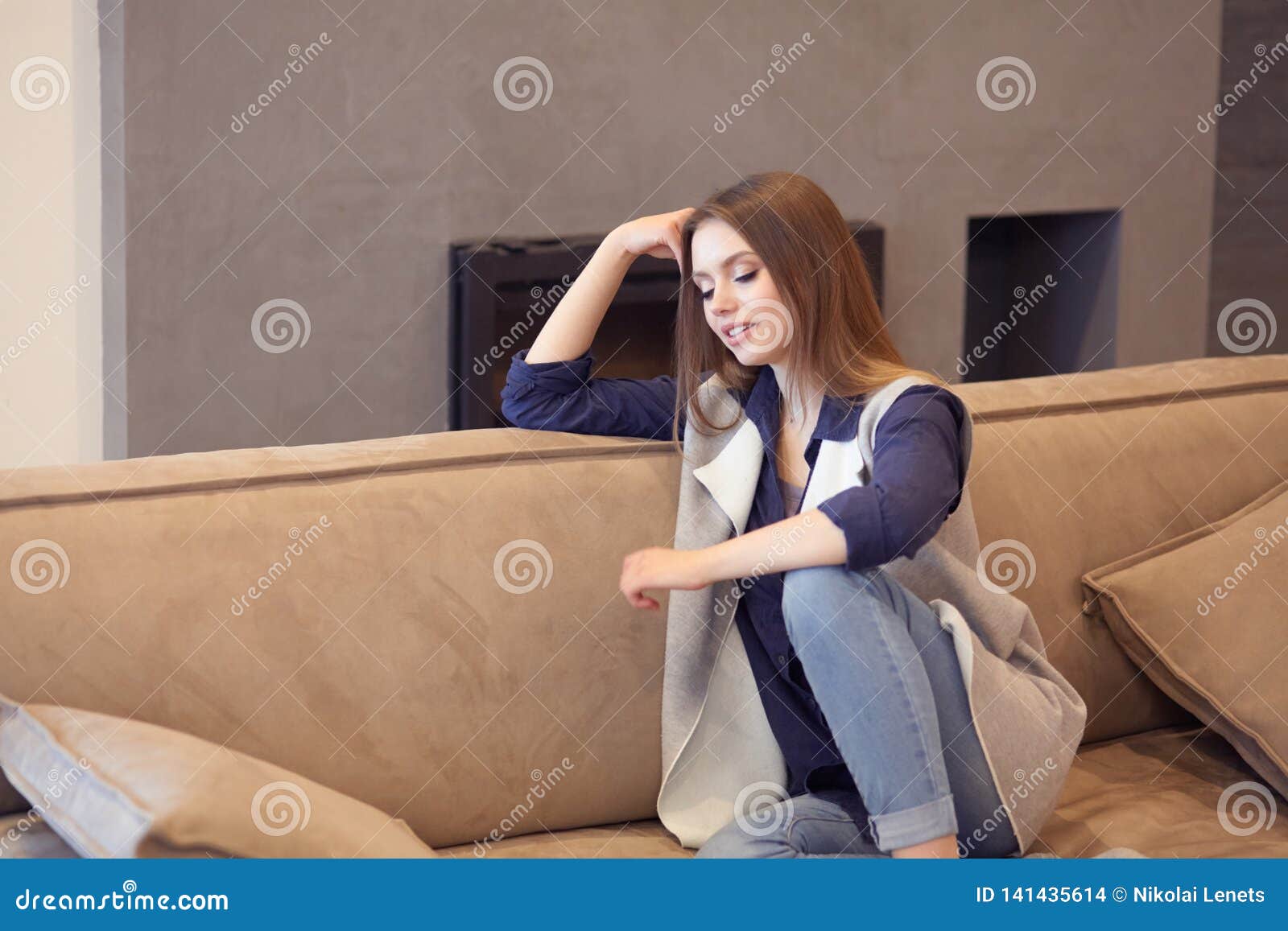 Beautiful Girl Resting on a Chic Couch Stock Photo - Image of couch ...