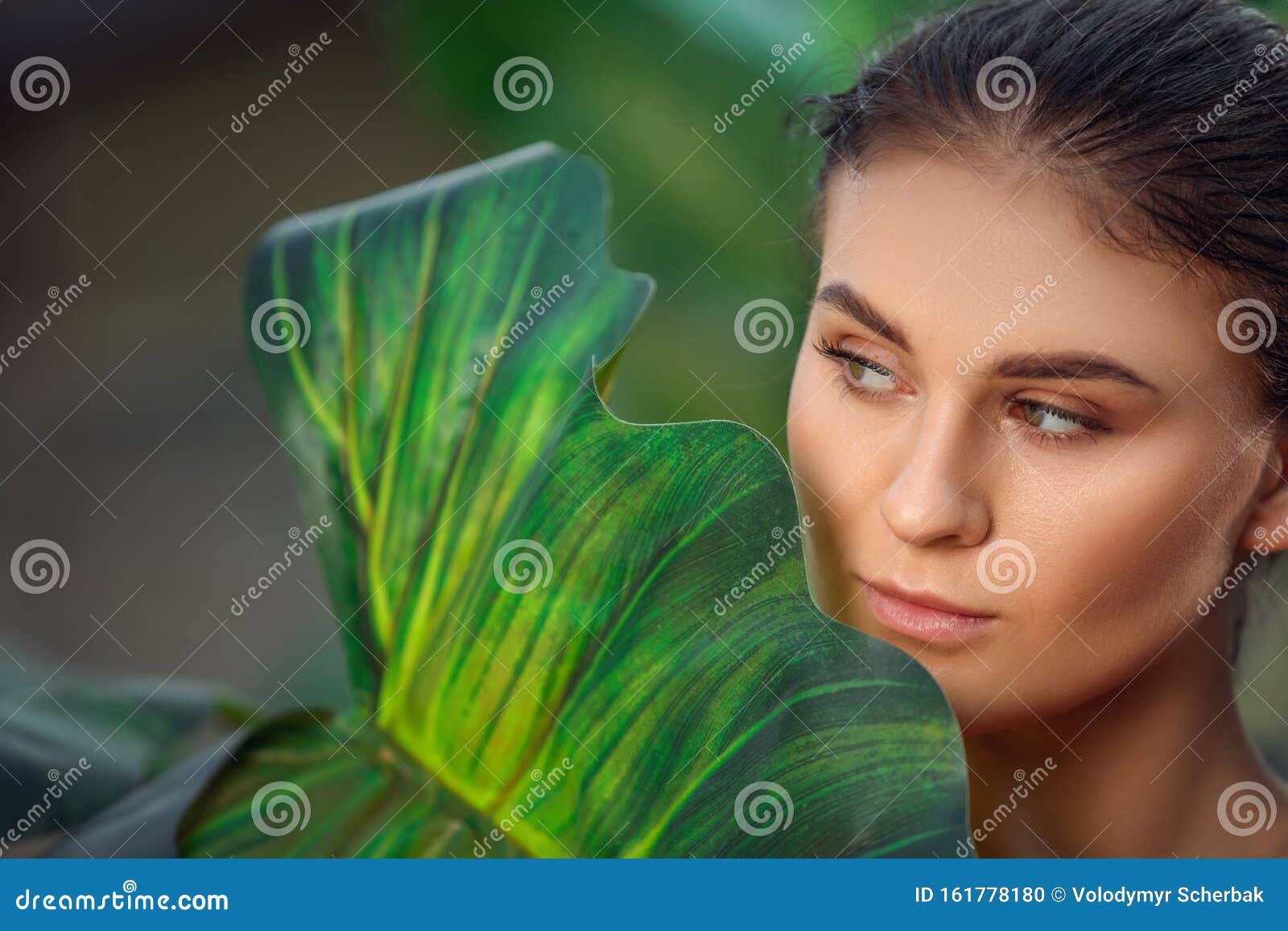 Beautiful Girl Resting And Enjoying Vacation In Tropical Forest Close