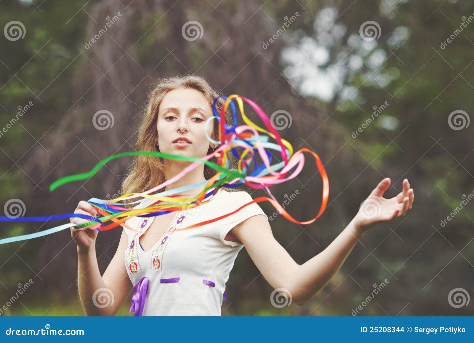 Beautiful Girl with Ribbons Stock Photo - Image of nature, motion: 25208344