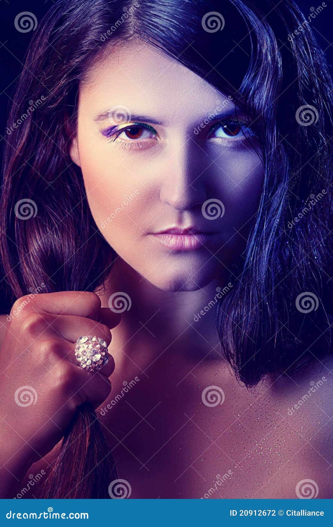 Beautiful Girl with Ring on Hand. Retouched Stock Photo - Image of face ...