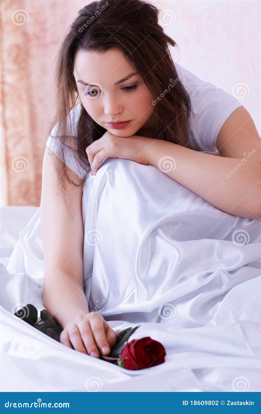 Beautiful girl with rose stock photo. Image of brunette - 18609802