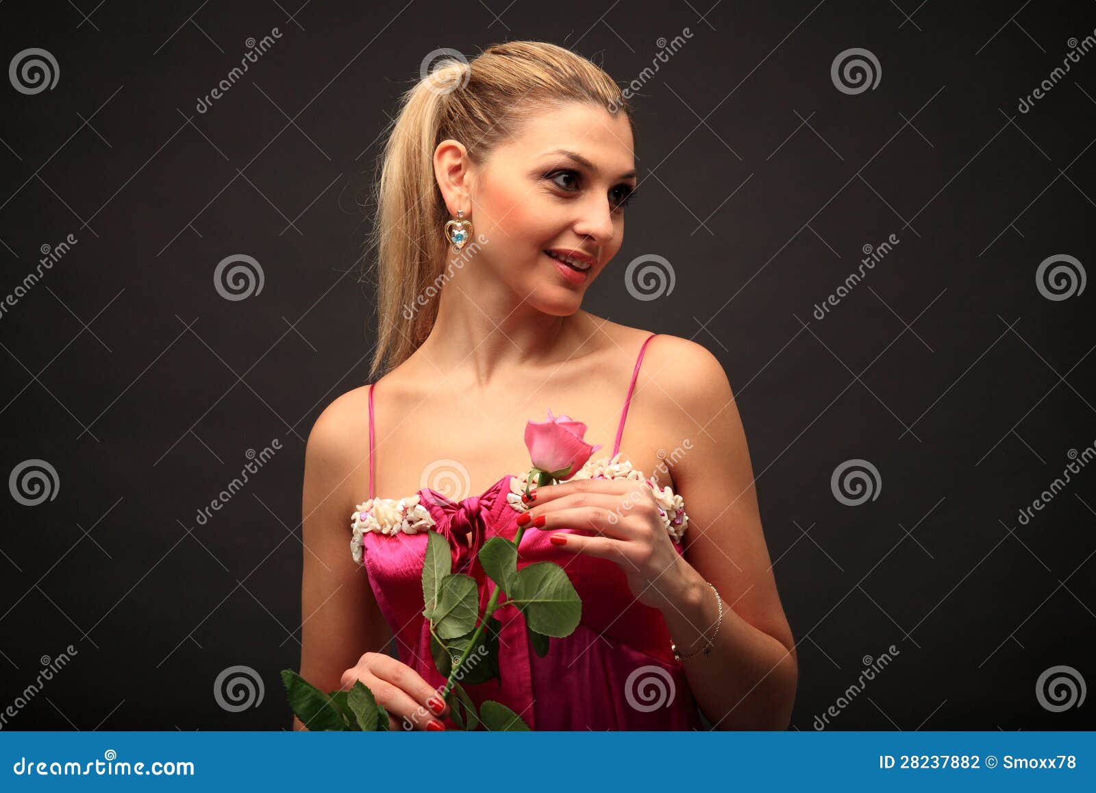 Beautiful girl with a rose stock photo. Image of pink - 28237882
