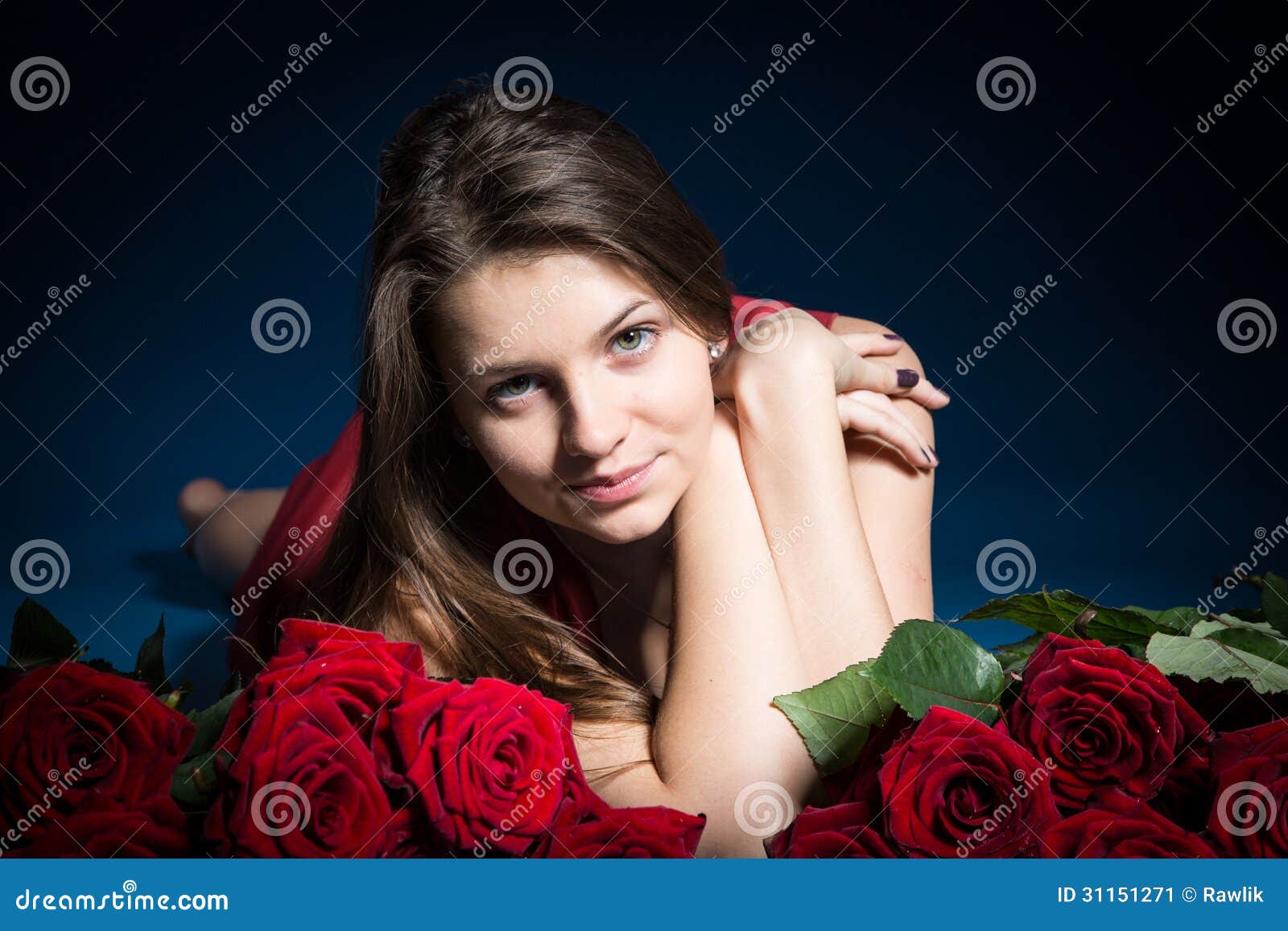 Beautiful girl with roses stock image. Image of dress - 31151271