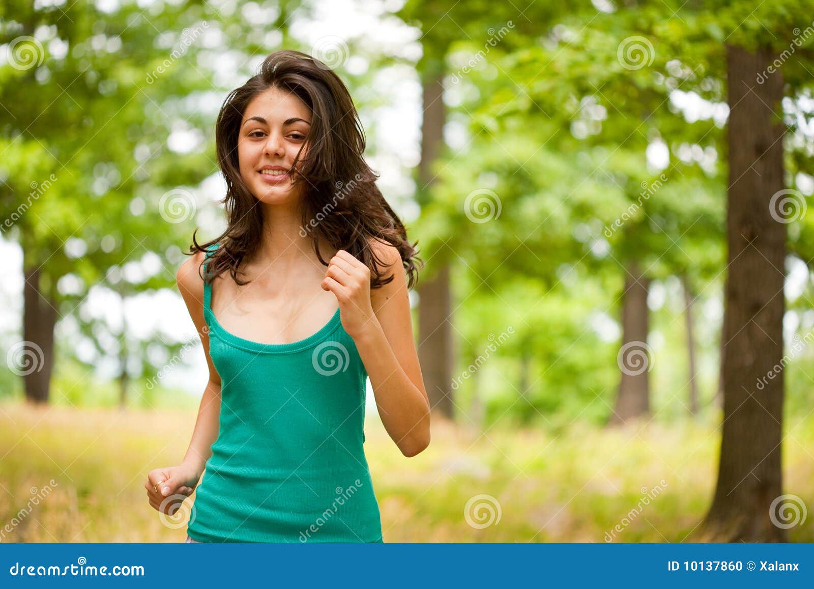 Beautiful Girl Running through Forest Stock Photo - Image of bright ...