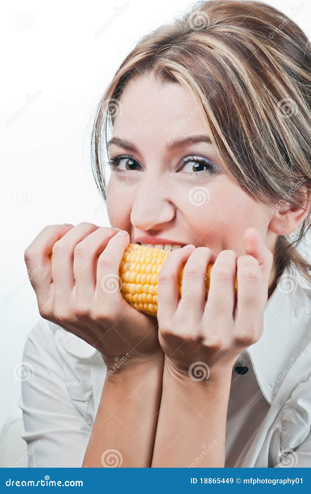 Beautiful Girl S Face Eating Corn Vegetable Stock Image - Image of ...