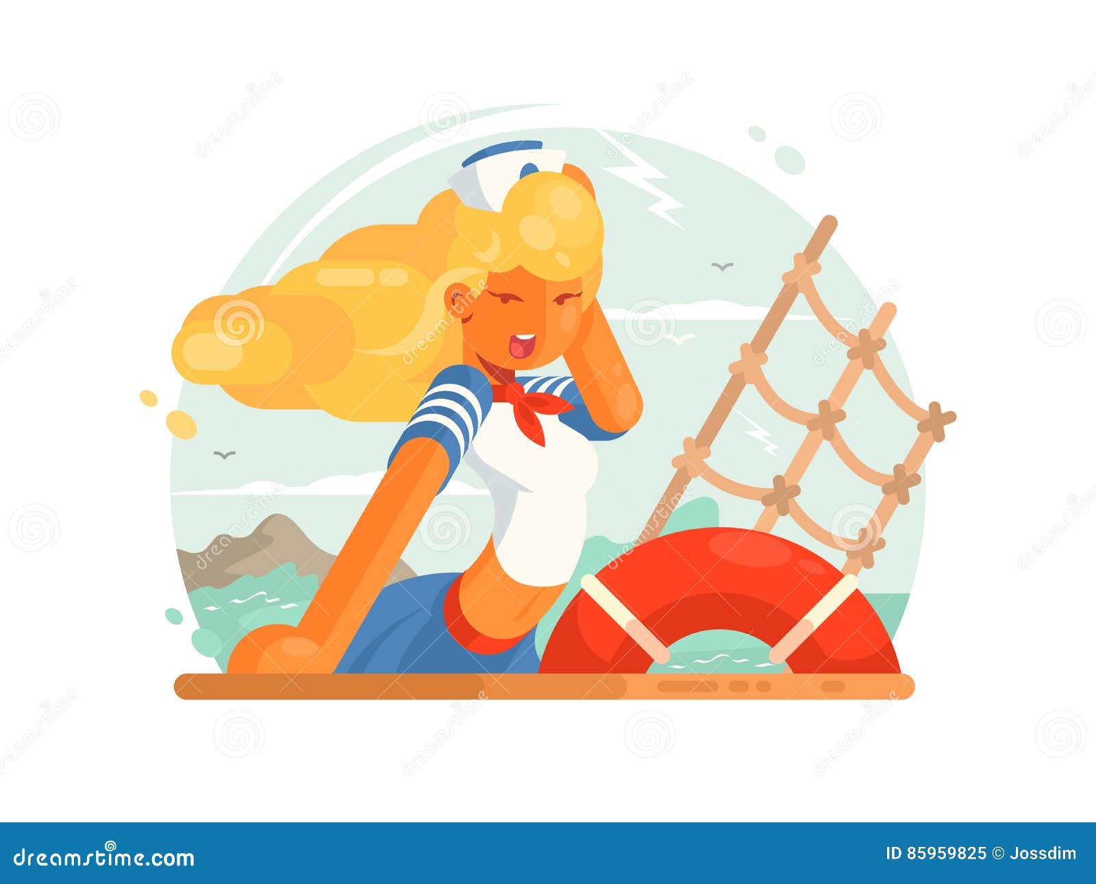 Beautiful Girl Sailor Stock Vector Illustration Of Ocean 85959825
